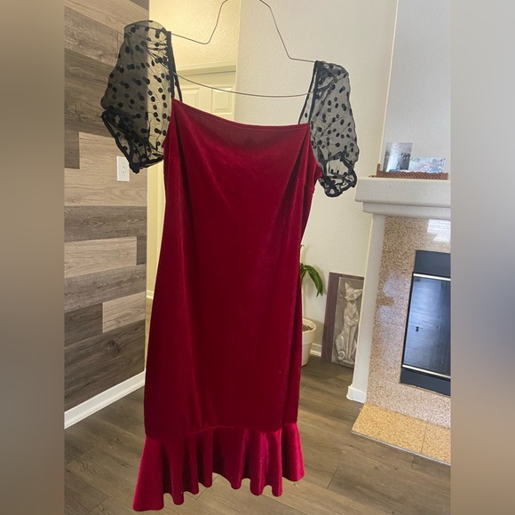 SHEIN | Dresses | Body Con Red Velvet Cocktail Dress W Lacey Bubble ...